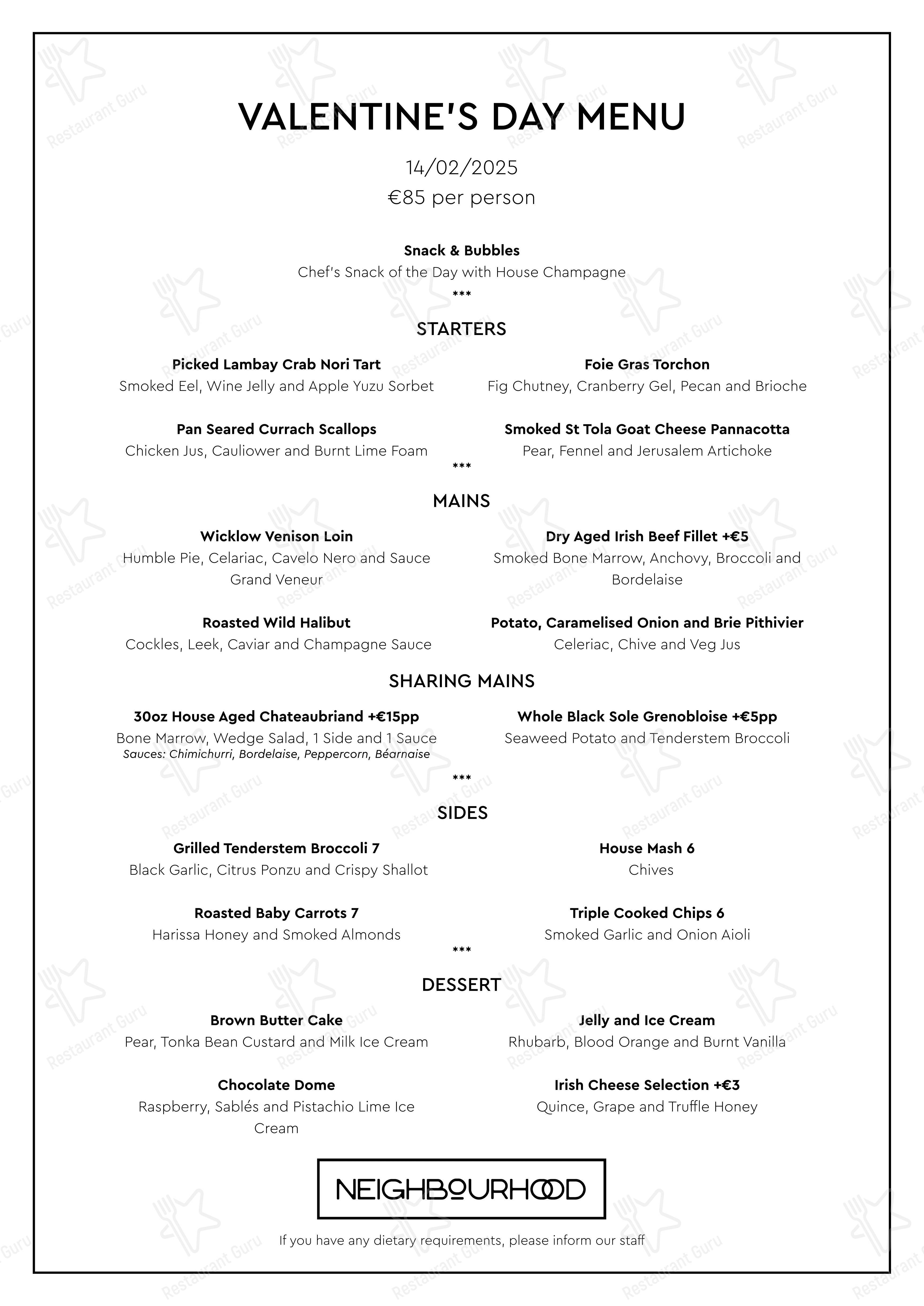 Menu at Neighbourhood Naas restaurant, Naas