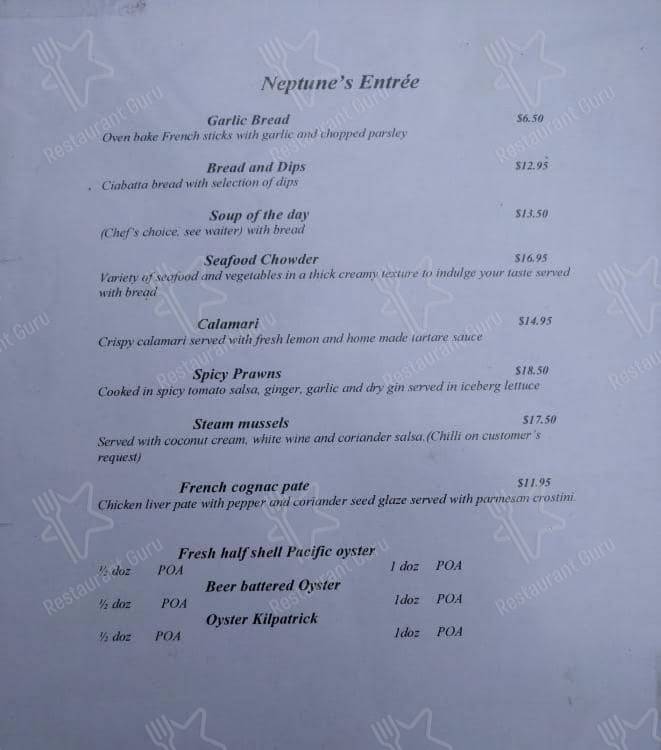 Menu at Neptune Cafe & Bar, Auckland, 23 Princes Wharf 143 Quay St ...