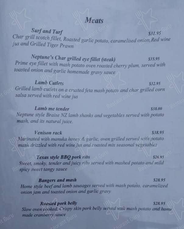 Menu at Neptune Cafe & Bar, Auckland, 23 Princes Wharf 143 Quay St ...