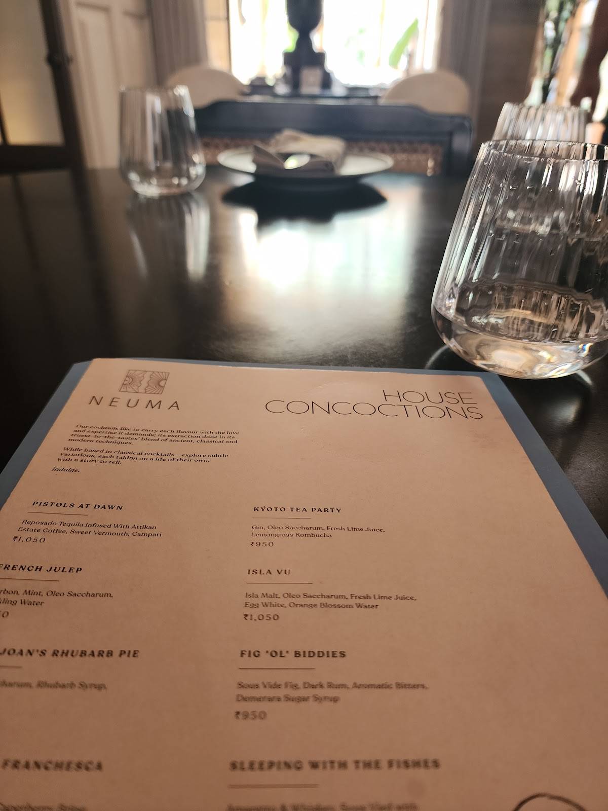 Menu at Neuma, Mumbai