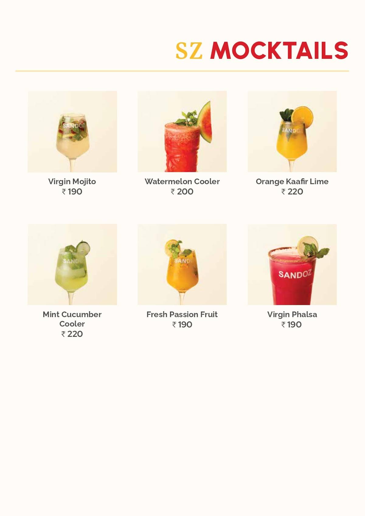 Menu at Sandoz Restaurant - Ashok Vihar, New Delhi