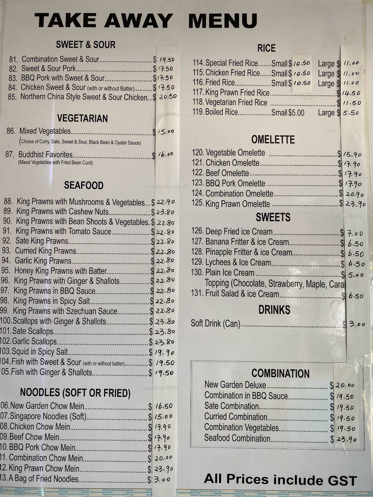 Menu at New Garden Chinese Restaurant, Kyneton, 44 High St
