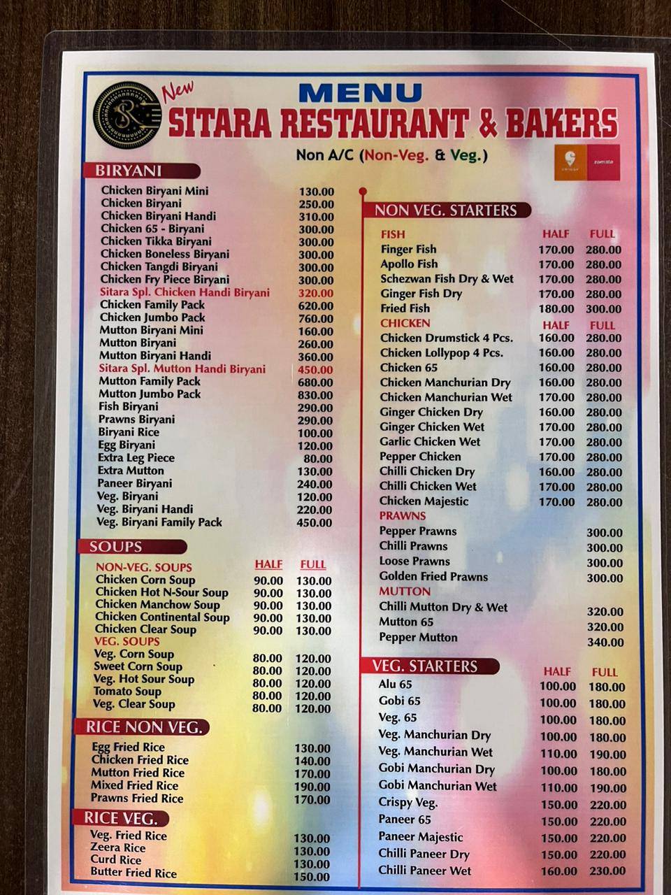 Menu at New Sitara Restaurant & Arabian Mandi, Secunderabad