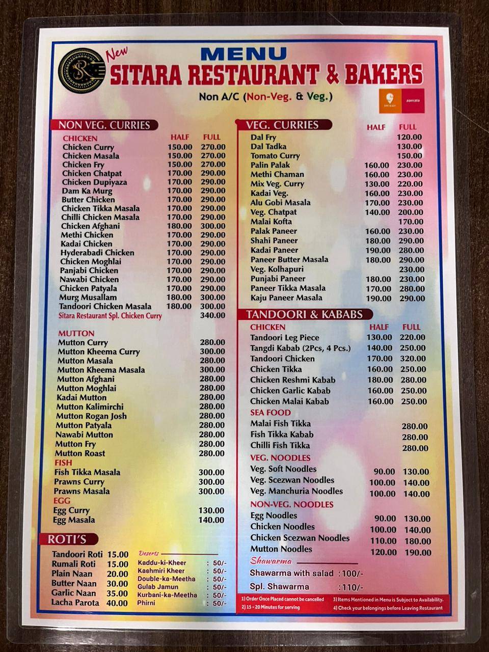 Menu at New Sitara Restaurant & Arabian Mandi, Secunderabad
