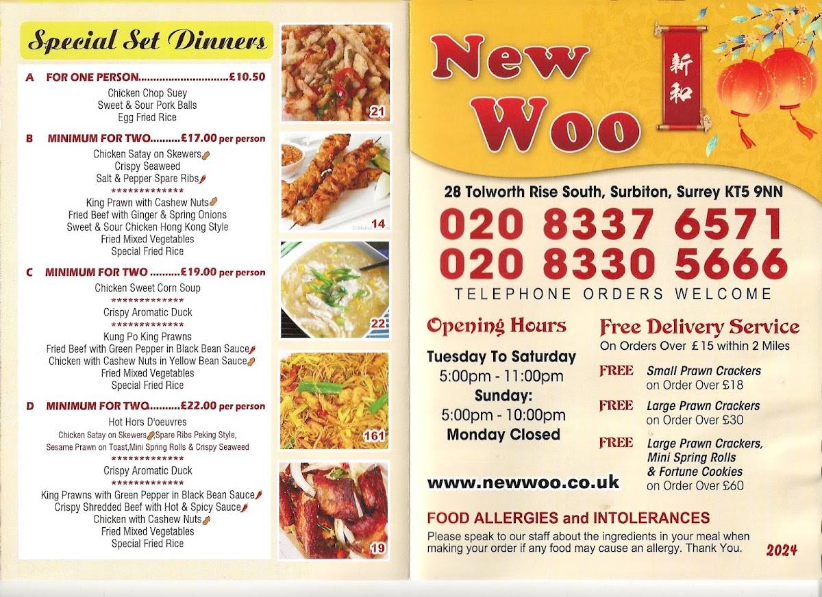 Menu at New Woo fast food, Surbiton, 28 Tolworth Rise S