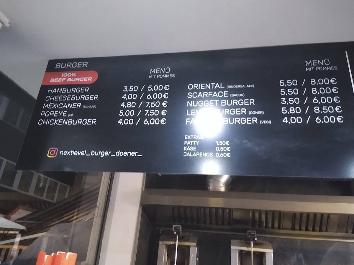 Speisekarte von Next Level - Burger & Döner restaurant, Rüsselsheim am Main