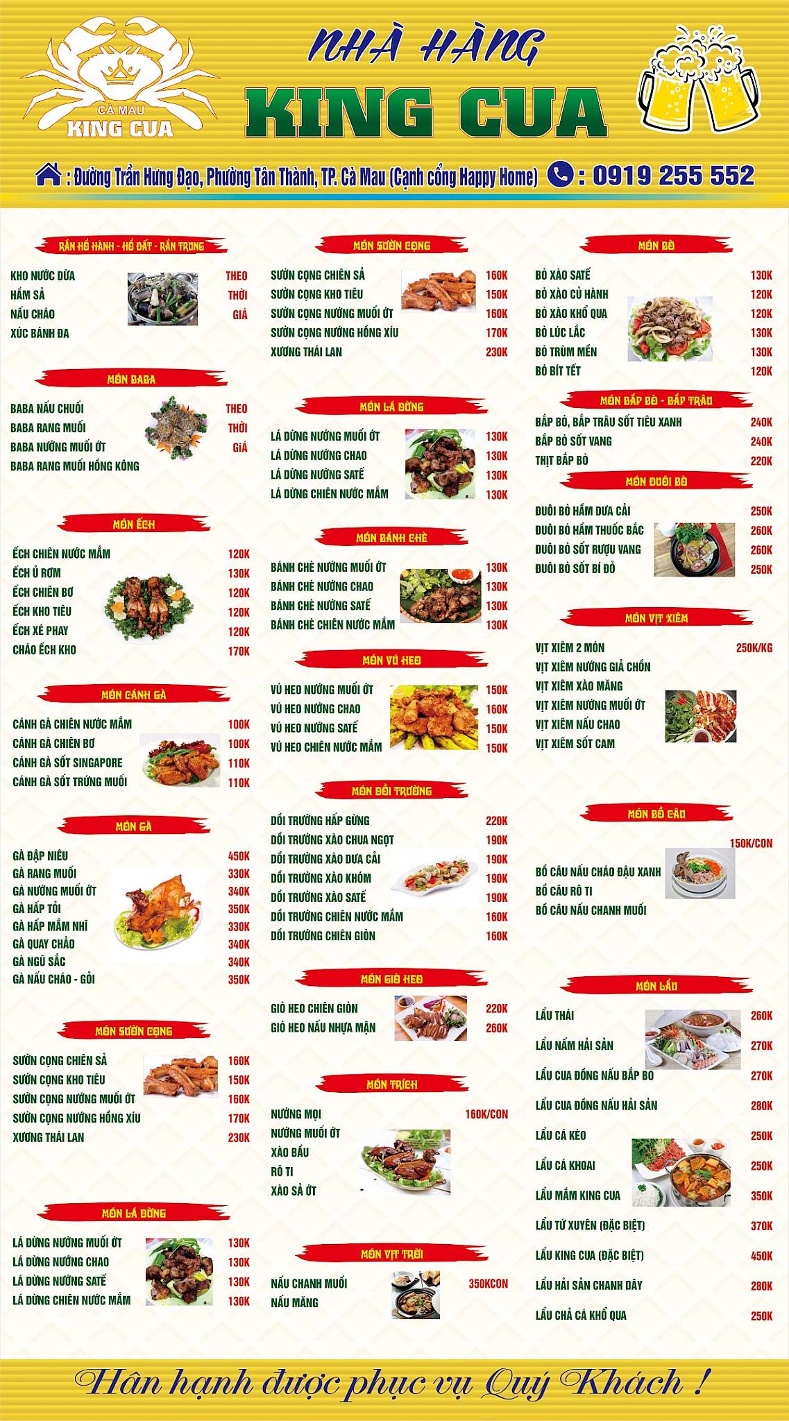 Menu at Nhà Hàng King Cua restaurant, Ca Mau