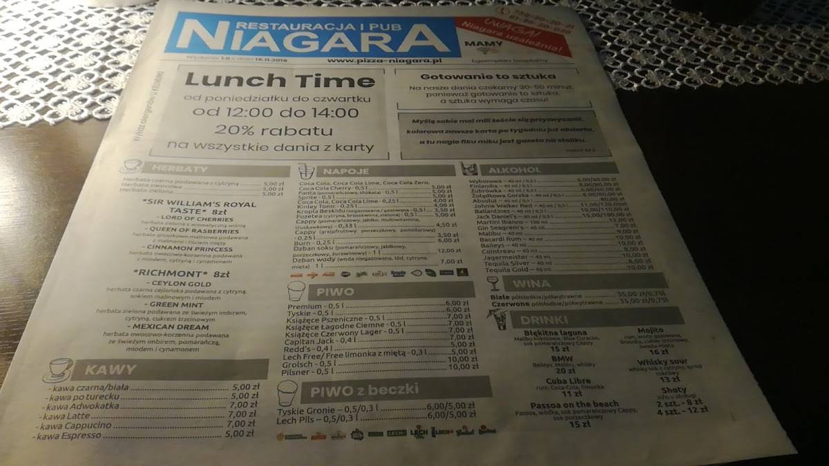Menu at Niagara restaurant, Szamotuly