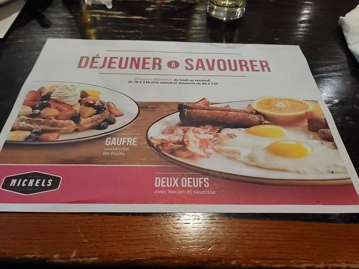 Menu au Nickels Deli restaurant, Laval, Boul. le Corbusier