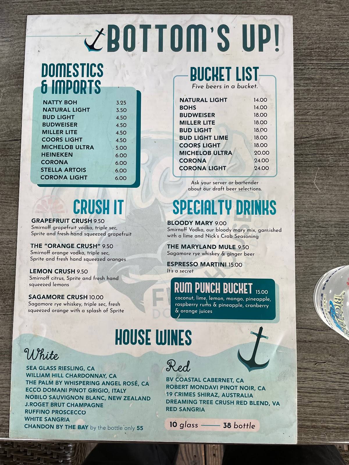 Menu at Nick's Fish House restaurant, Baltimore