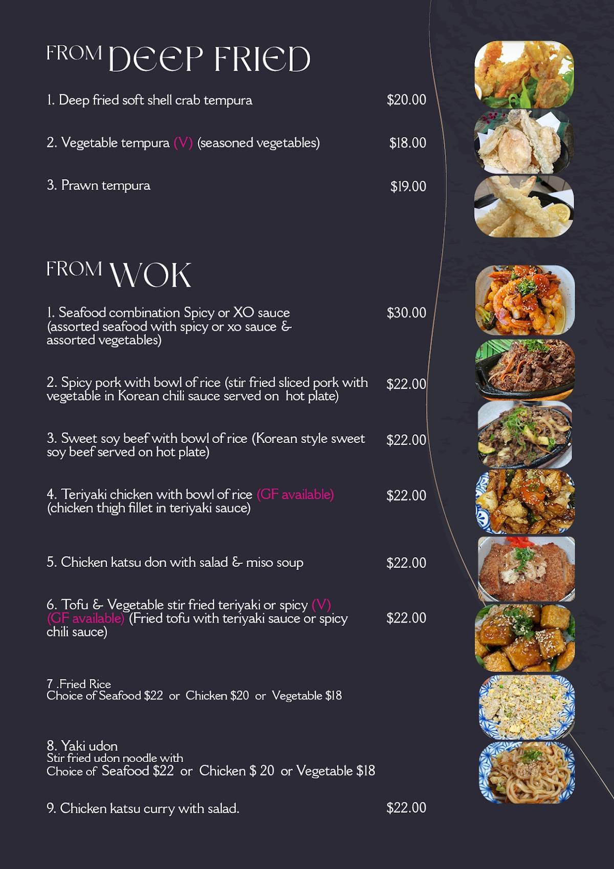 Menu at Niko Niko Echuca restaurant, Echuca