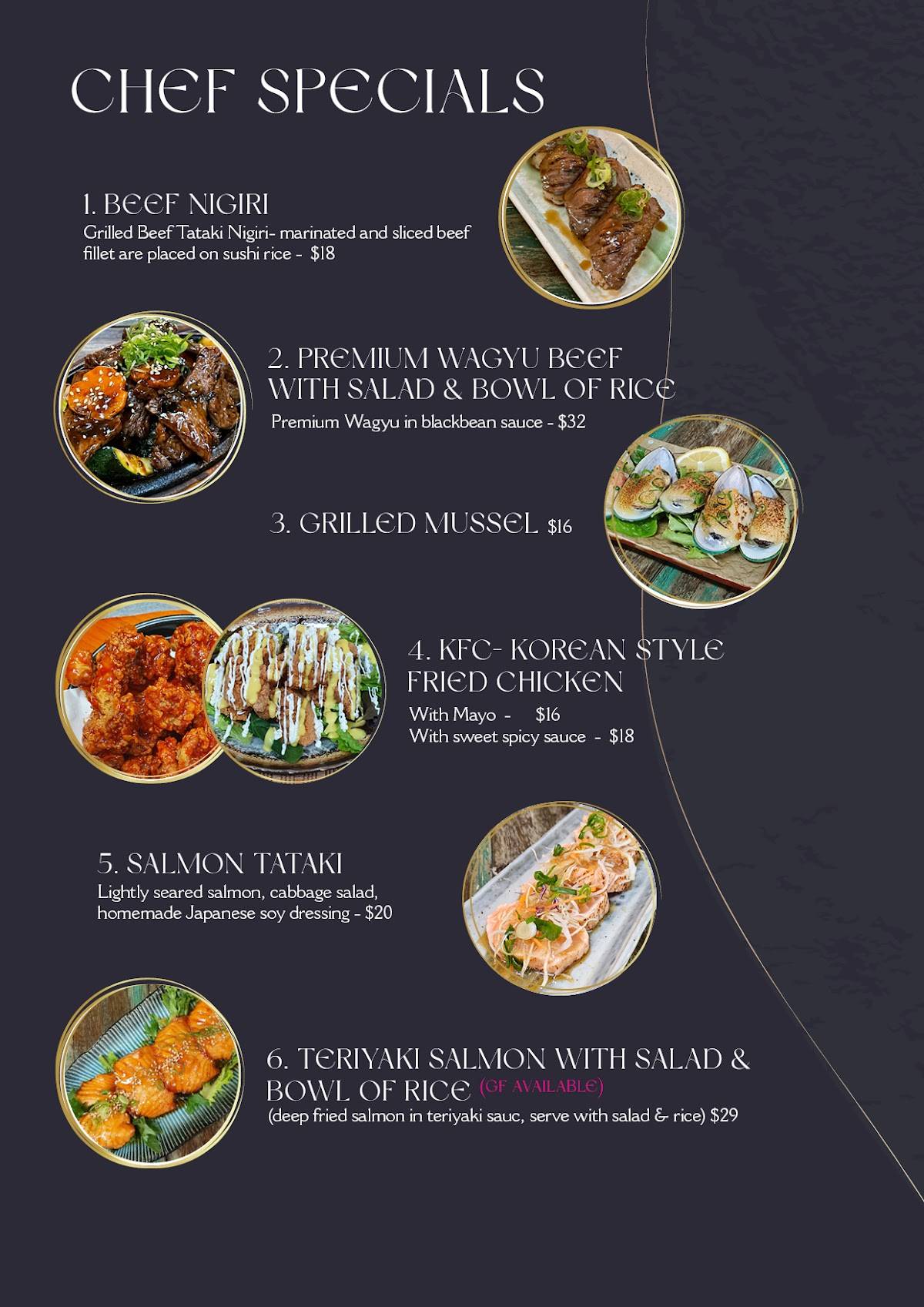 Menu at Niko Niko Echuca restaurant, Echuca