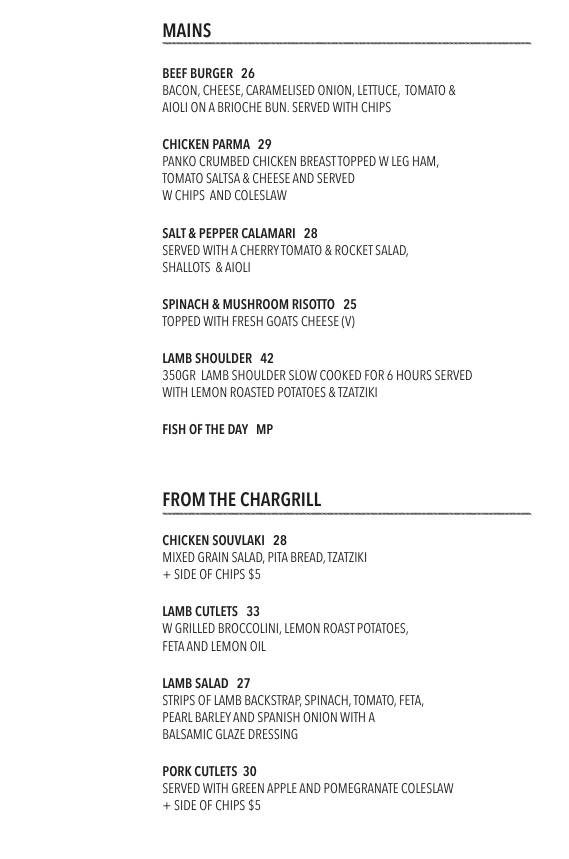 Menu at Nikos Fairfield cafe, Fairfield