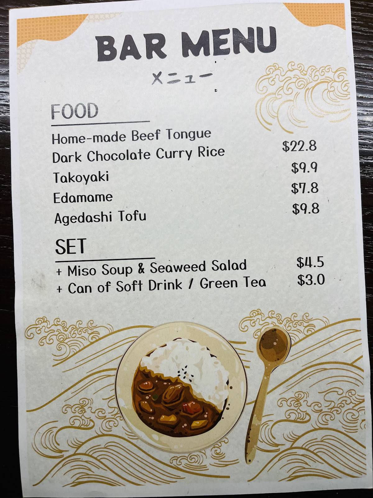Menu at Niku House restaurant, Adelaide