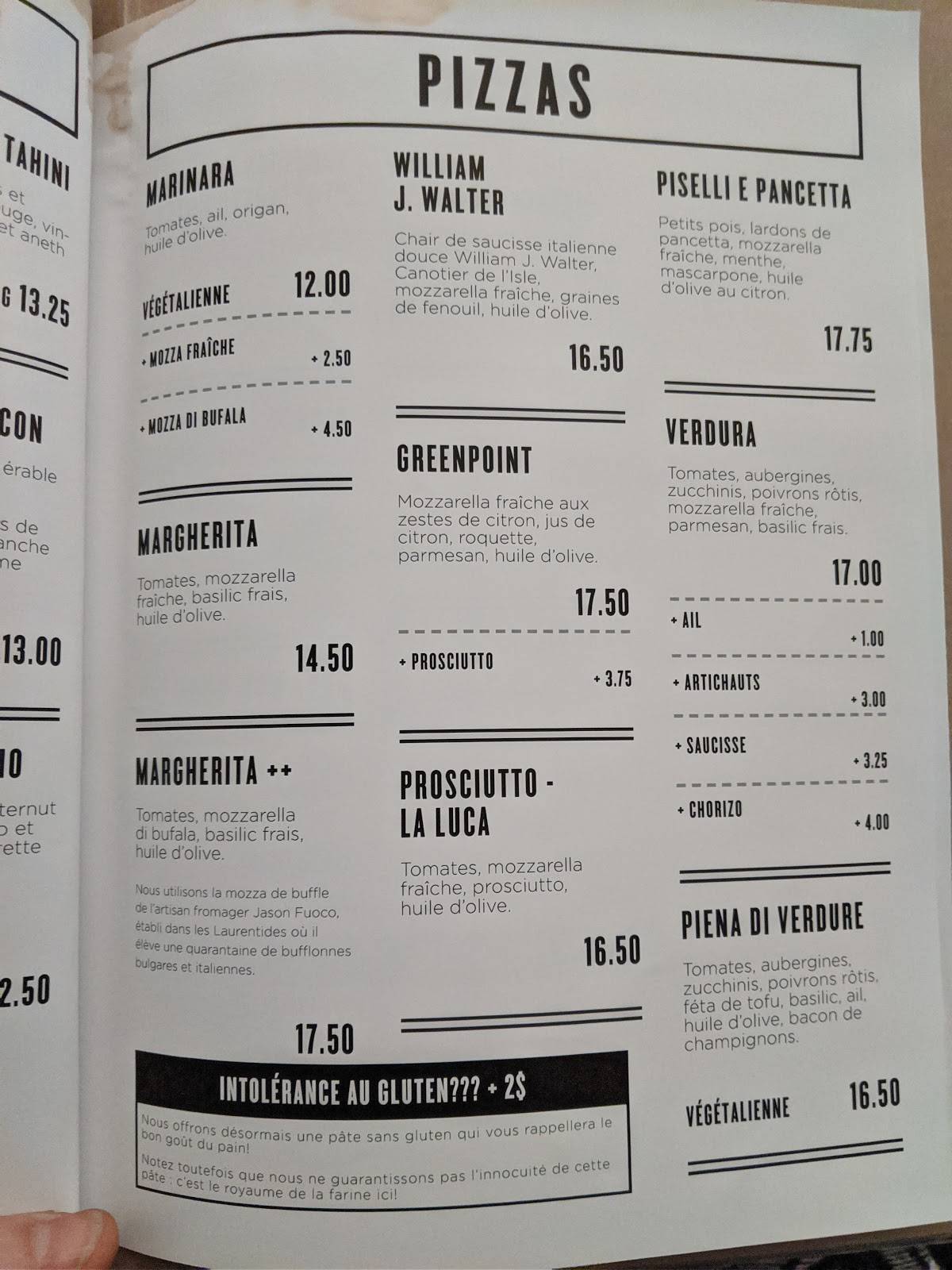 Menu au Nina Pizza Napolitaine St-Roch pizzeria, Québec