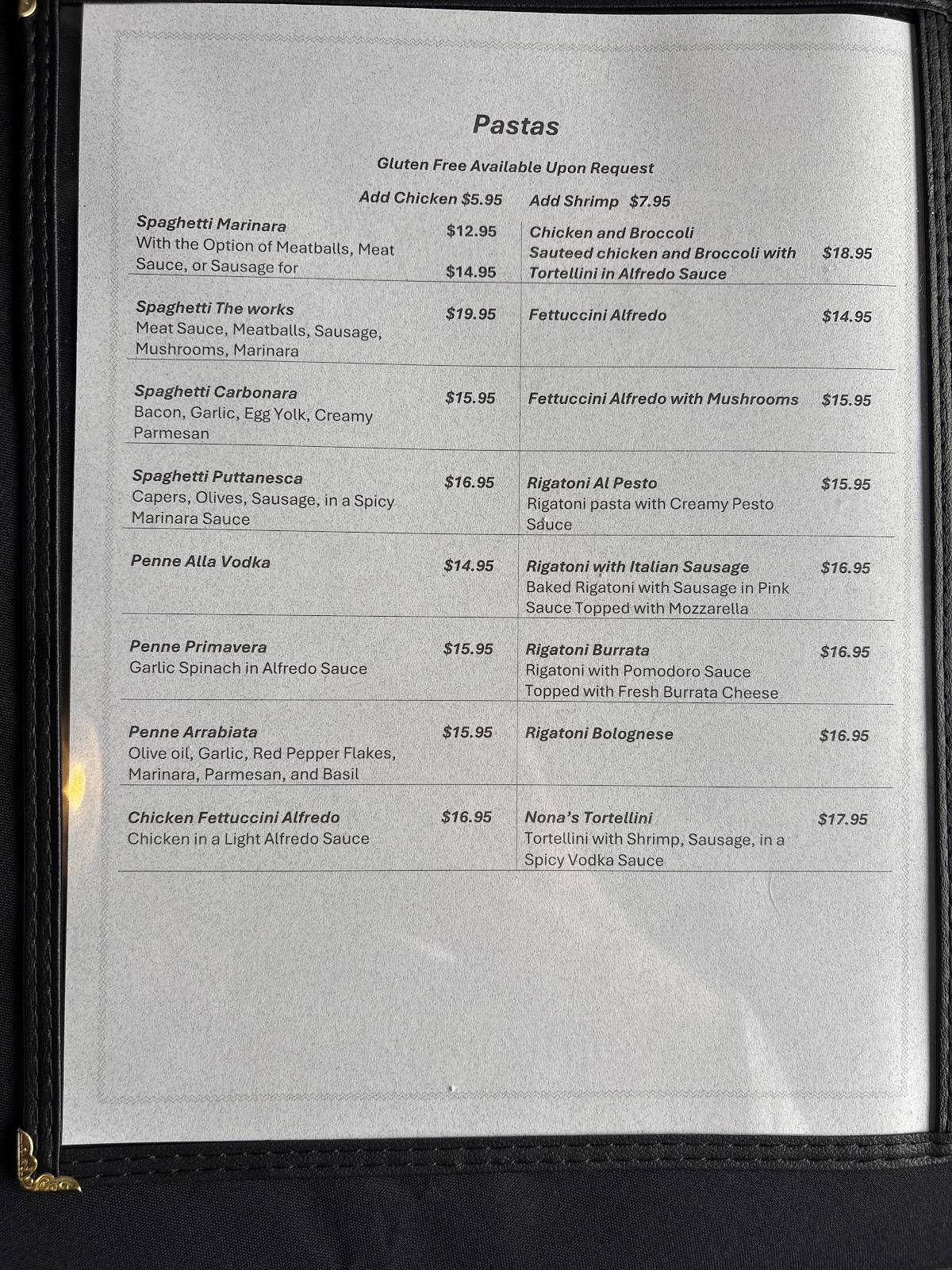 Menu at Nona's Italian Restaurant, Petal