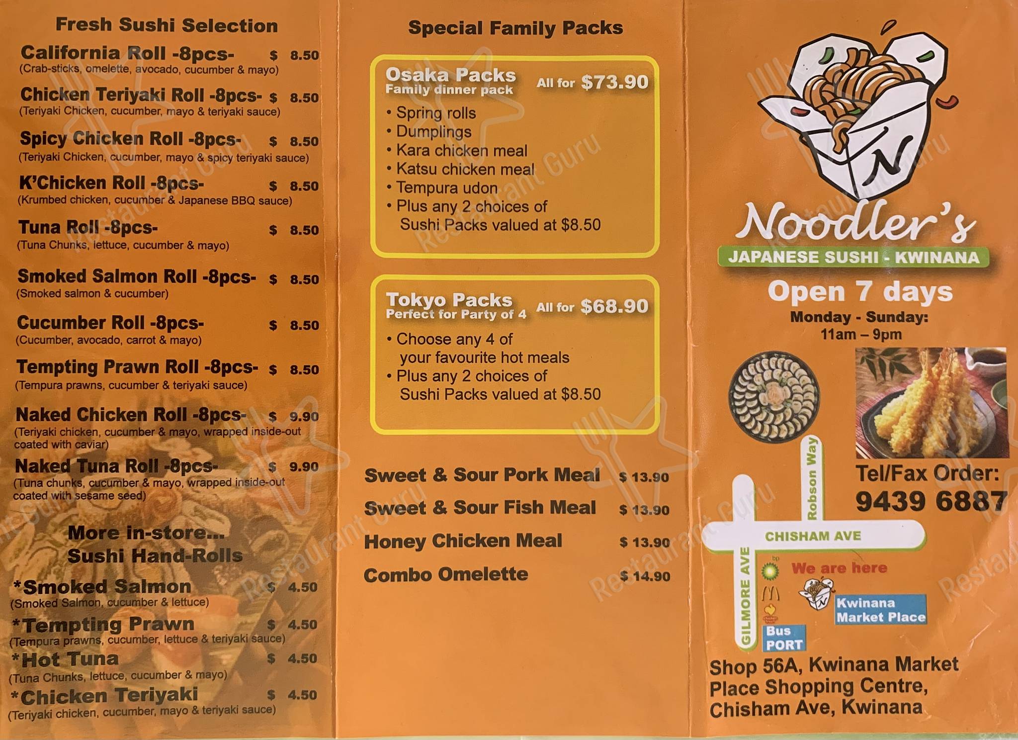 Menu at Noodler's Noodle Bar, Kwinana Town Centre