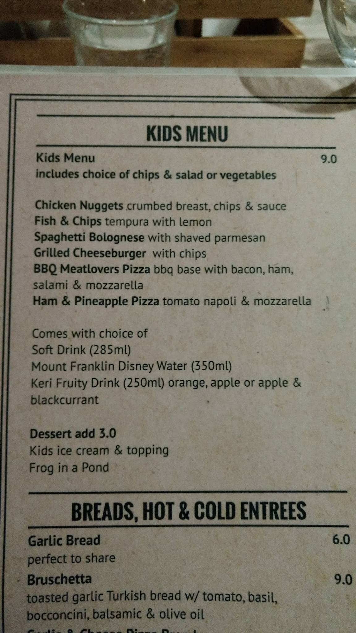 Menu at Noosa Reef Hotel restaurant, Noosa Heads