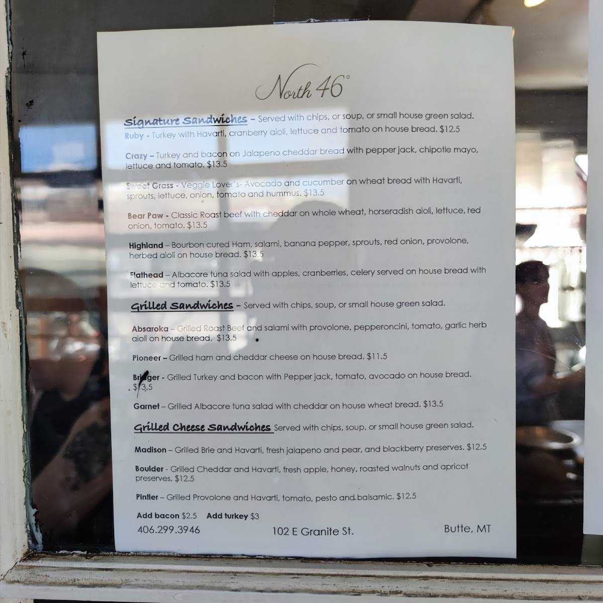 Menu at North 46 restaurant, Butte