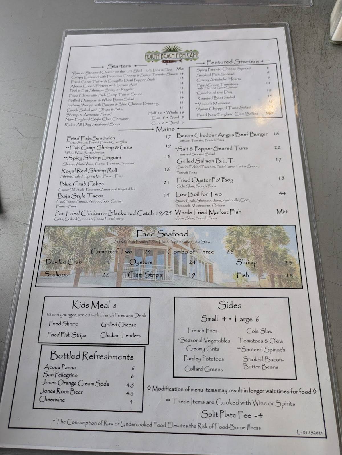 Menu at North Beach Fish Camp pub & bar, Neptune Beach
