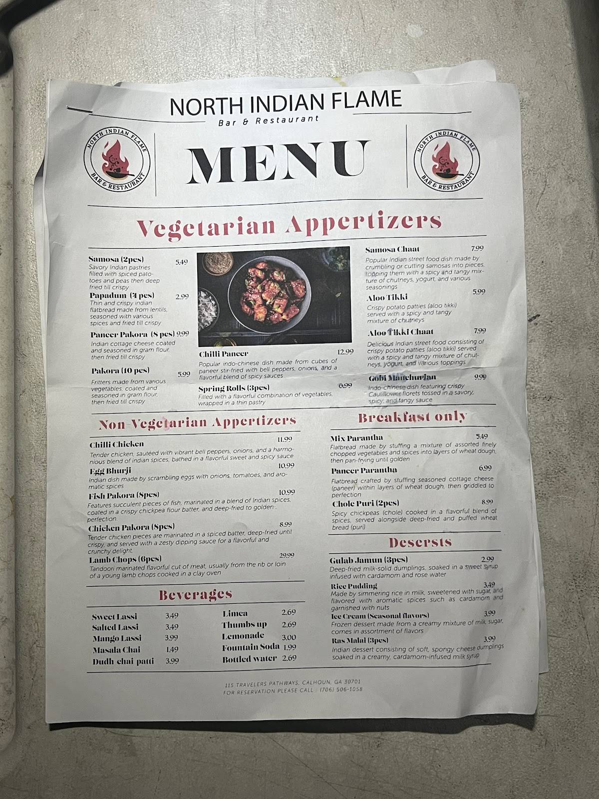 Menu at North Indian Flame Bar & Restaurant, Calhoun