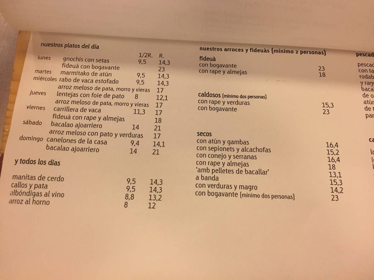 Carta del restaurante Nou Manolín, Alicante, Calle Villegas