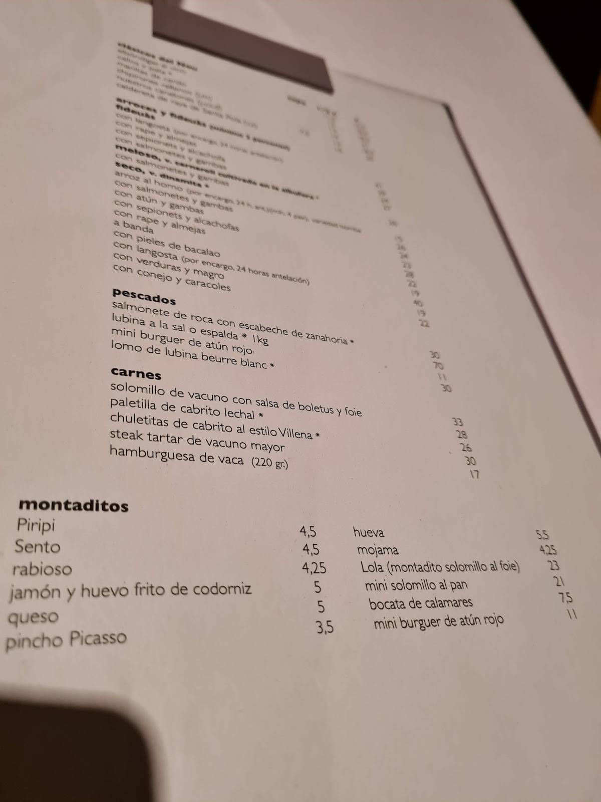 Carta del restaurante Nou Manolín, Alicante, Calle Villegas