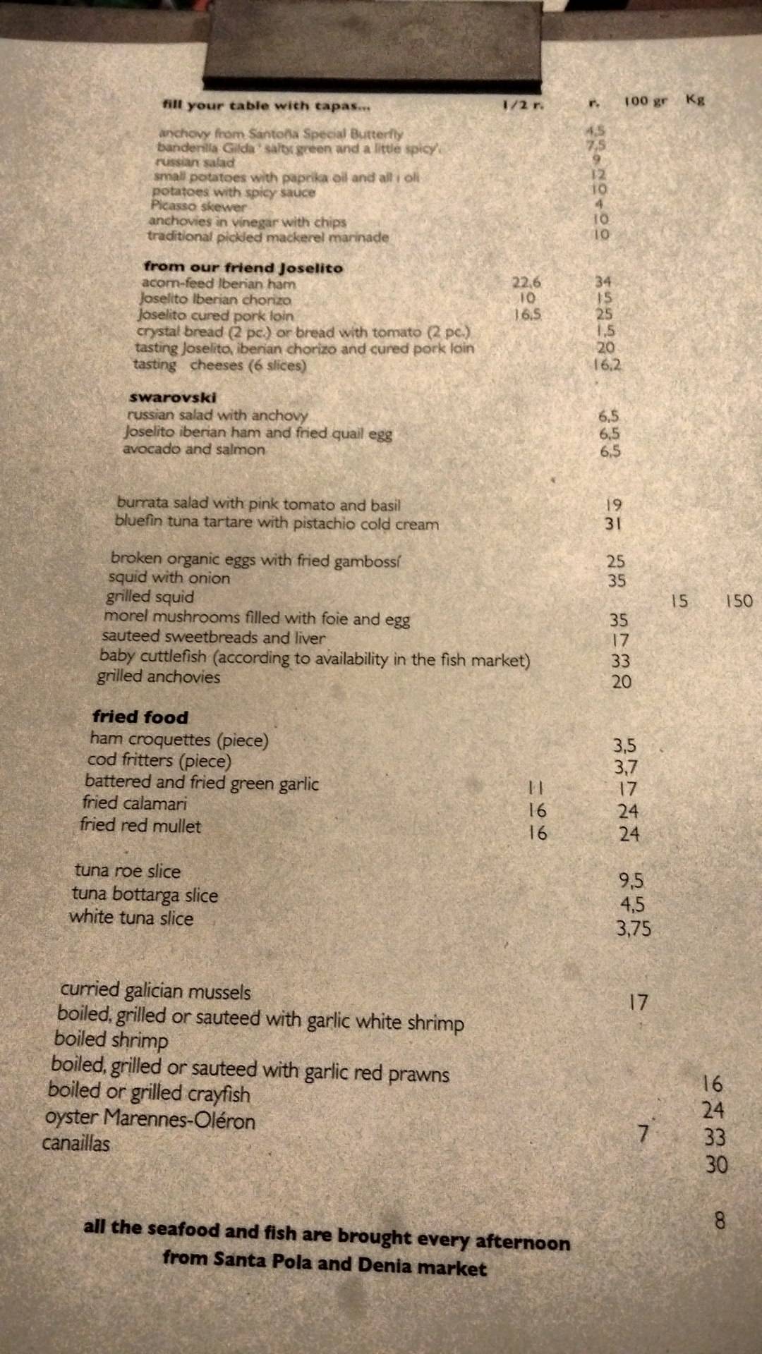 Carta del restaurante Nou Manolín, Alicante, C. Villegas