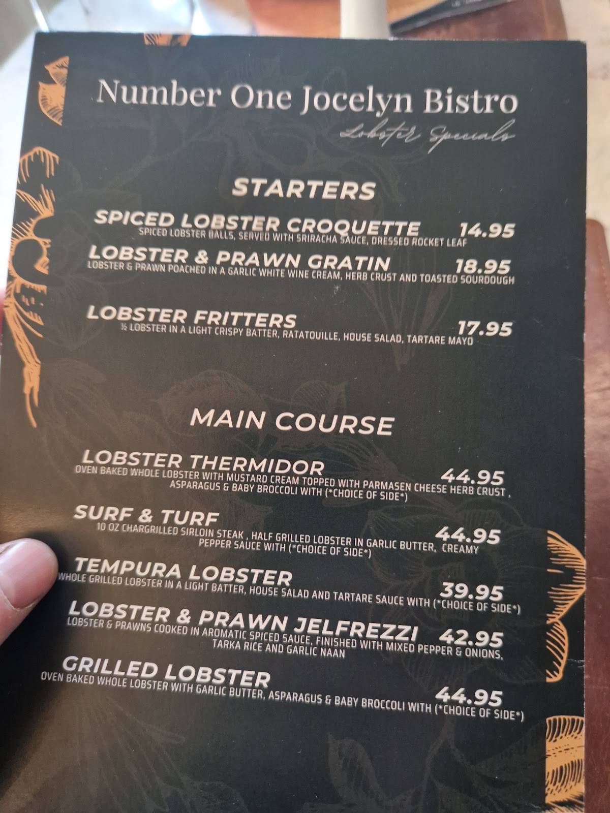 Menu at Number One Jocelyn Bistro restaurant, Dundalk