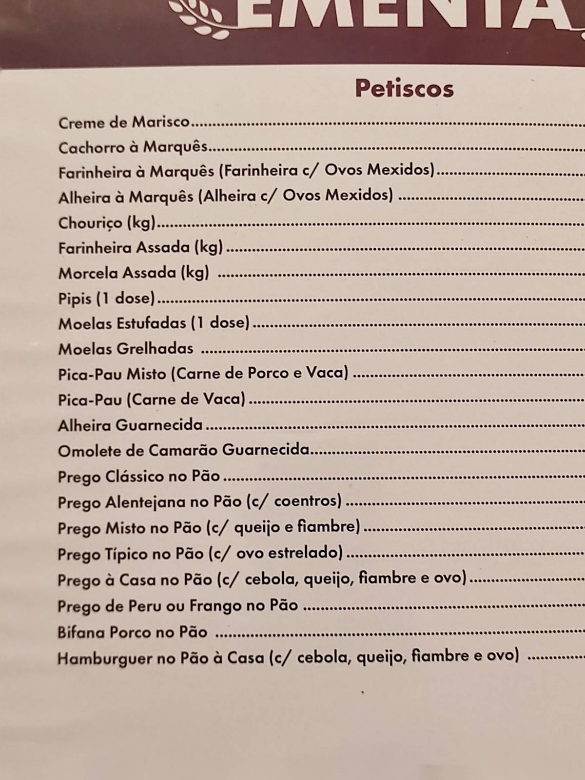 Menu em O Marquês restaurante, Rio de Mouro
