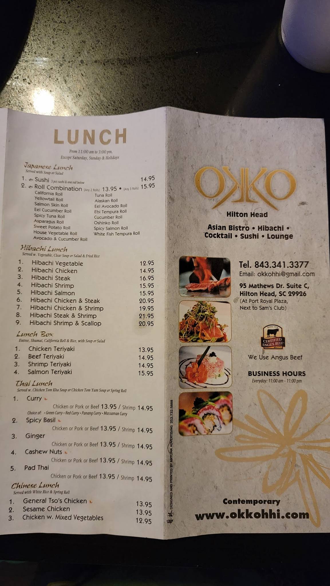 Menu at OKKO Japanese Sushi & Hibachi Restaurant, Hilton Head Island