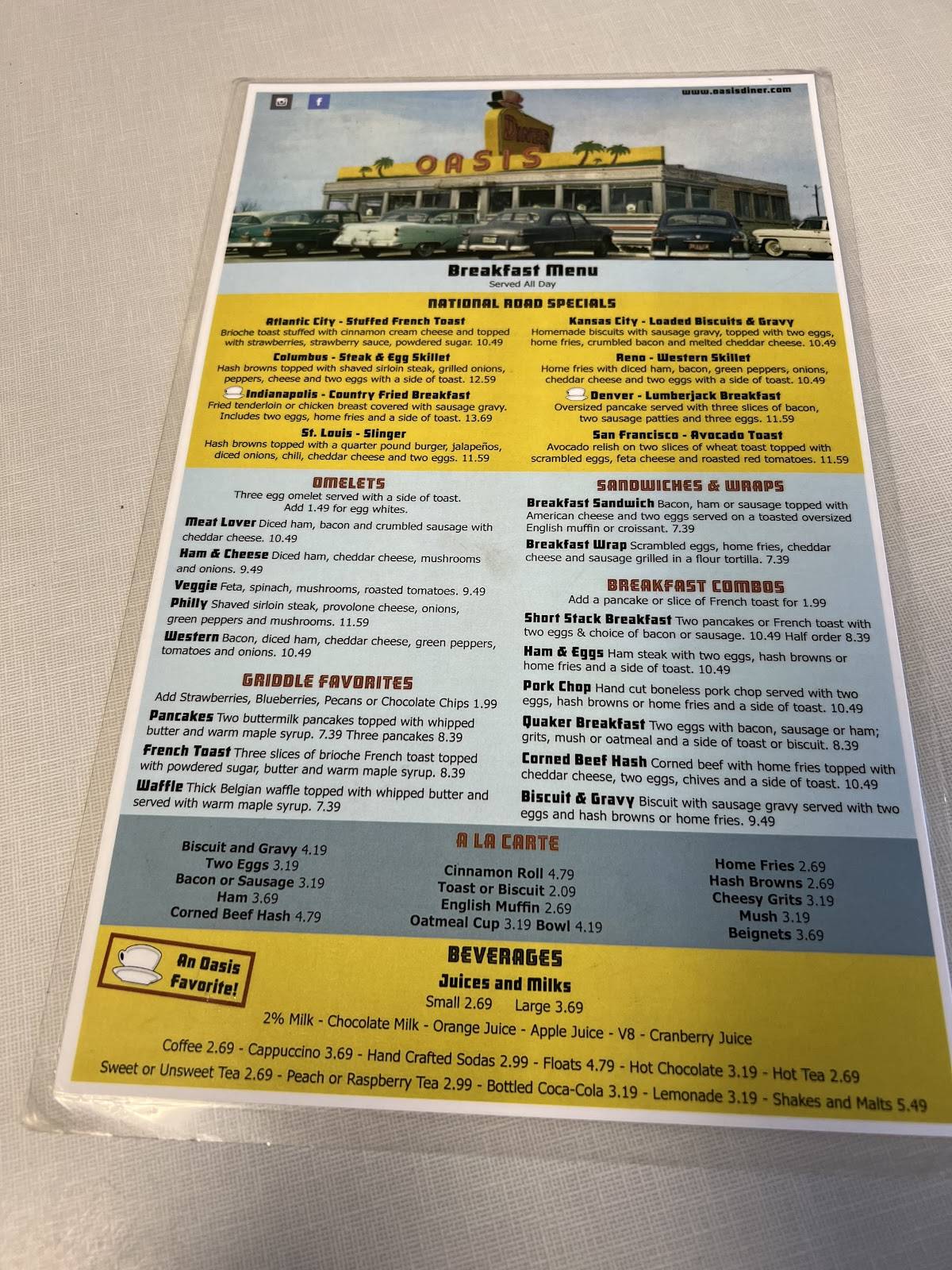 Menu at Oasis Diner restaurant, Plainfield, 405 W Main St