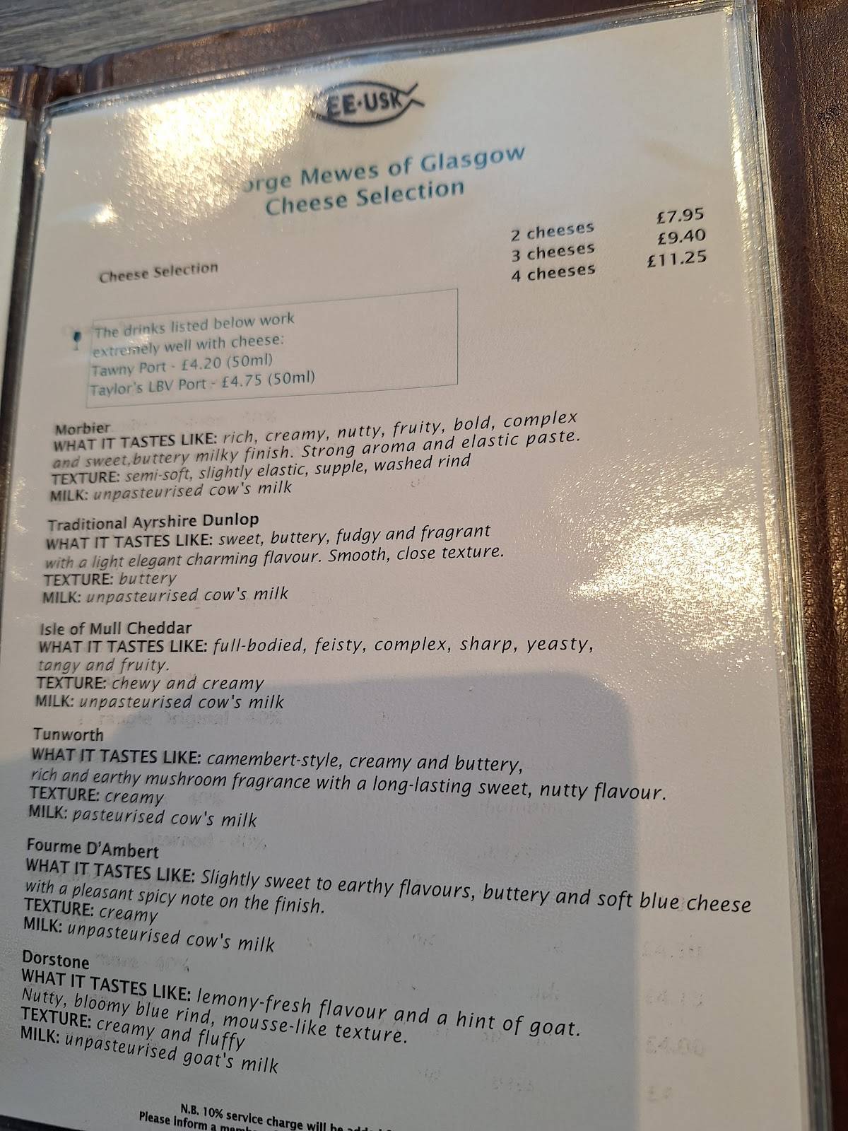 Menu at EE-USK restaurant, Oban