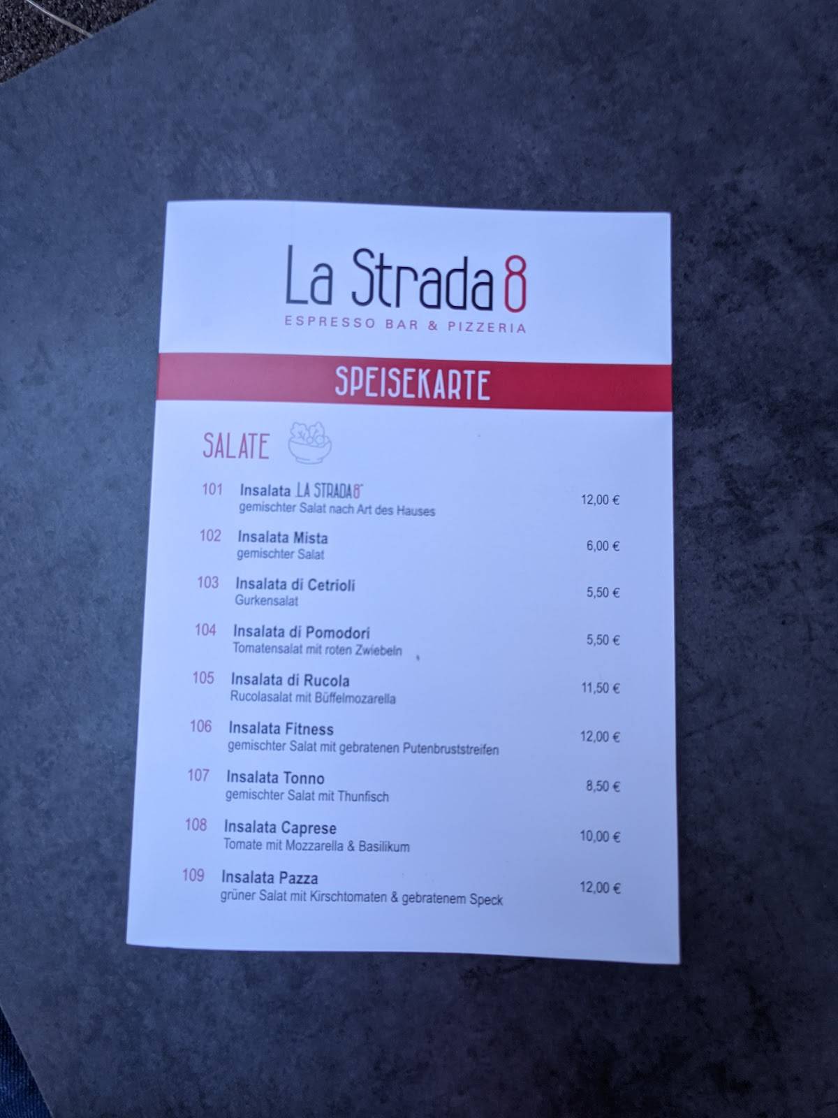 Speisekarte von La Strada 8 - Espresso Bar & Pizzeria, Oberstdorf