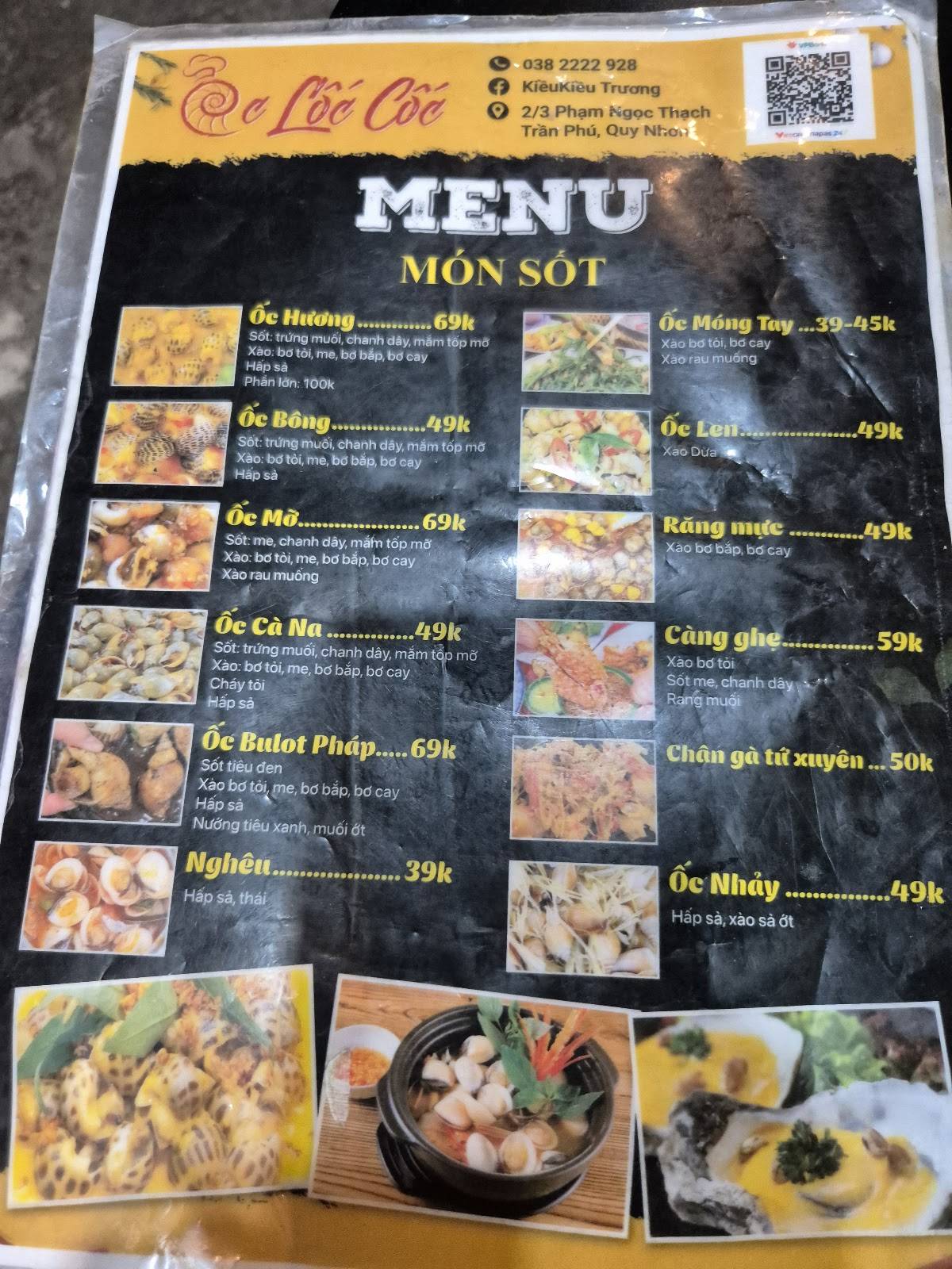 Menu at Ốc Lốc Cốc - Quán Ốc Quy Nhơn, Qui Nhơn
