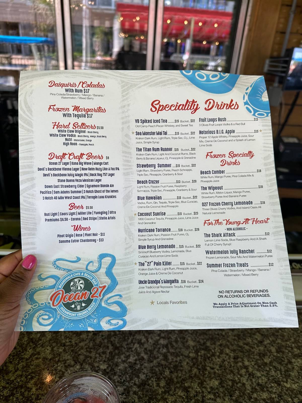 Menu at Ocean 27 pub & bar, Virginia Beach
