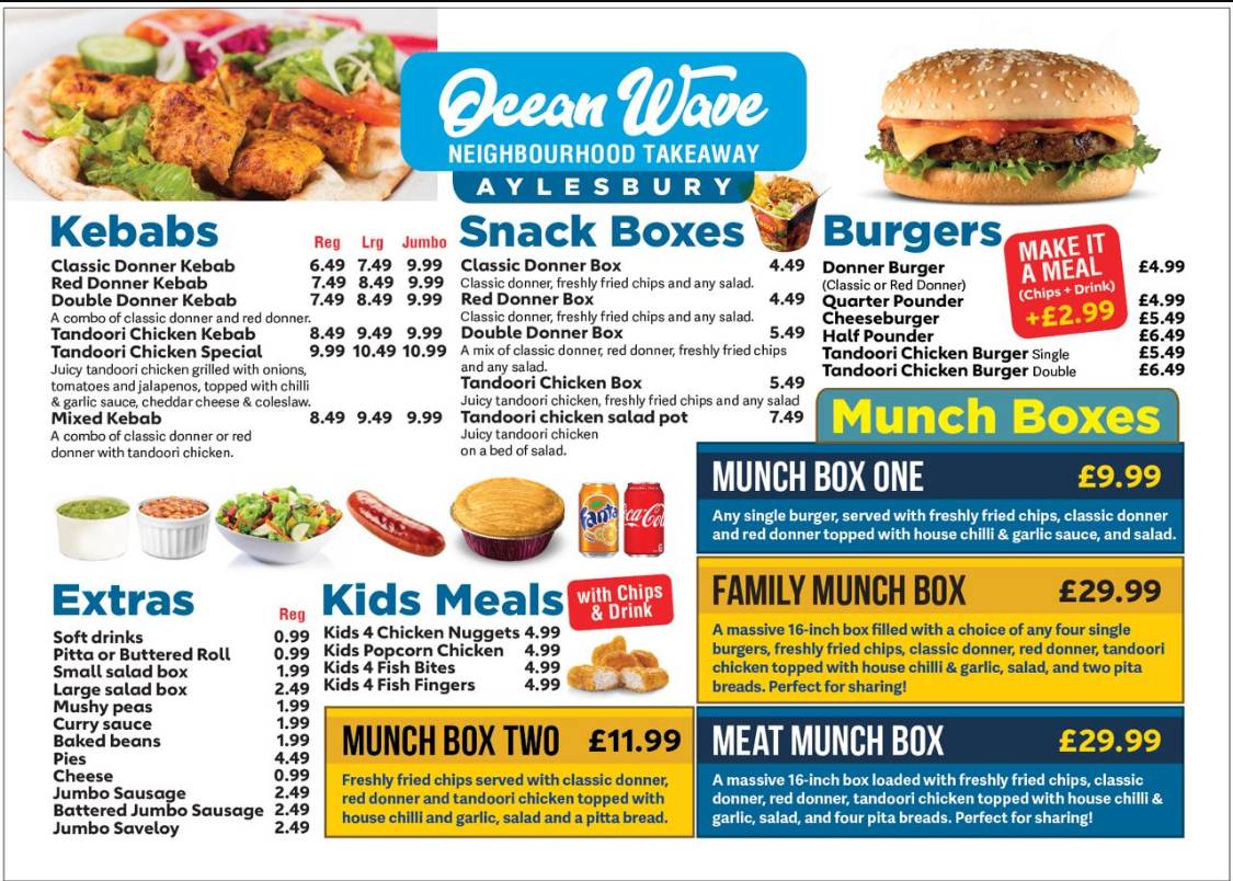 Menu at Ocean Wave Neighbourhood Takeaway fast food, Aylesbury