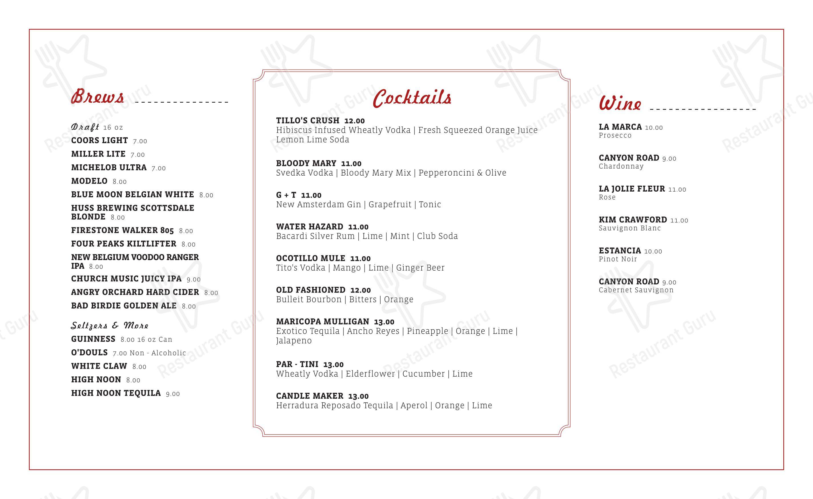 Menu at Ocotillo Golf Club, Chandler