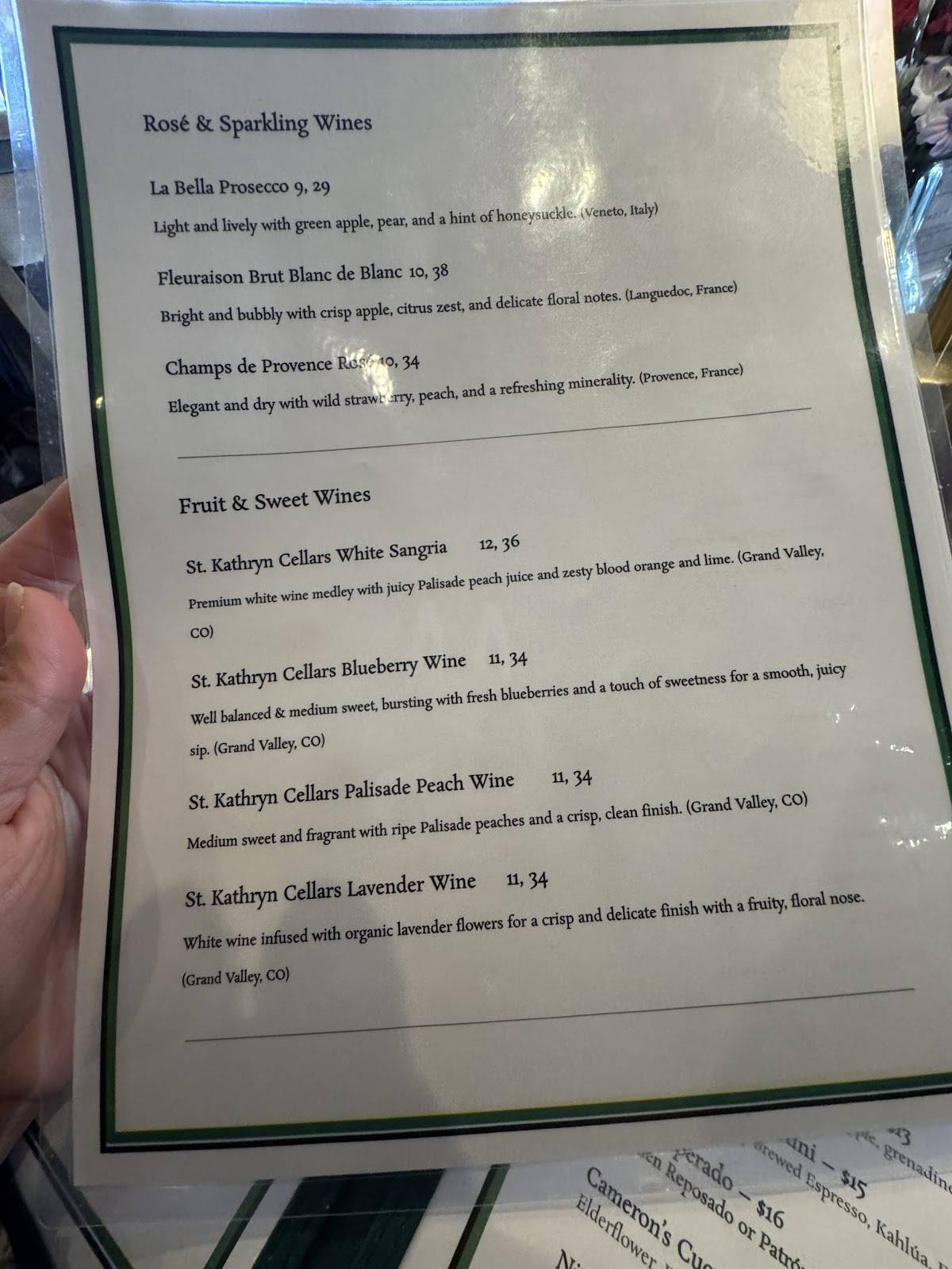 Menu at Ocotillo Restaurant And Bar At Redlands Mesa, Grand Junction