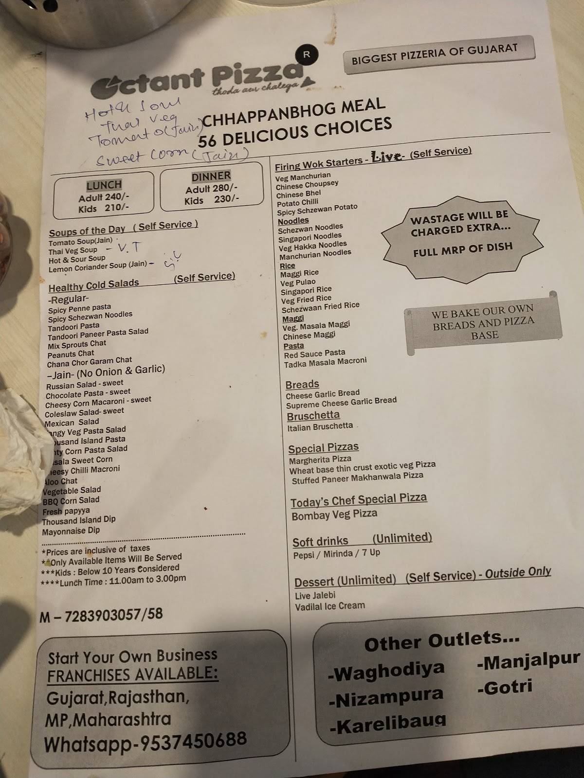 Menu at Octant Pizza, Vasna, Vadodara, Ground Floor
