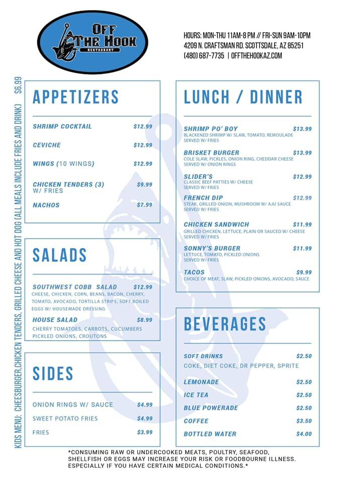 Menu at Off The Hook Restaurant, Scottsdale