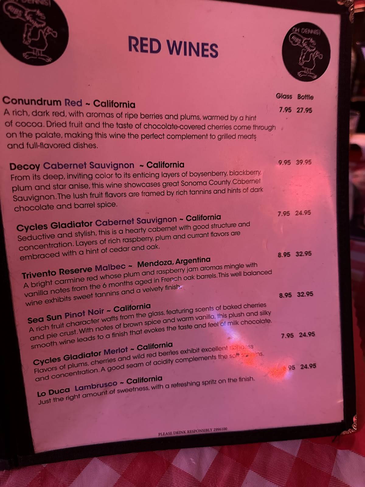 Menu at Oh Dennis! Saloon & Charcoal House BBQ, Racine