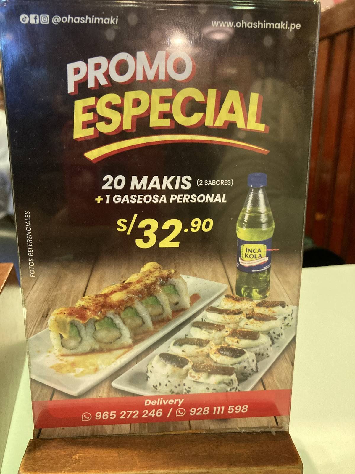 Carta del restaurante Ohashi Maki, Los Olivos