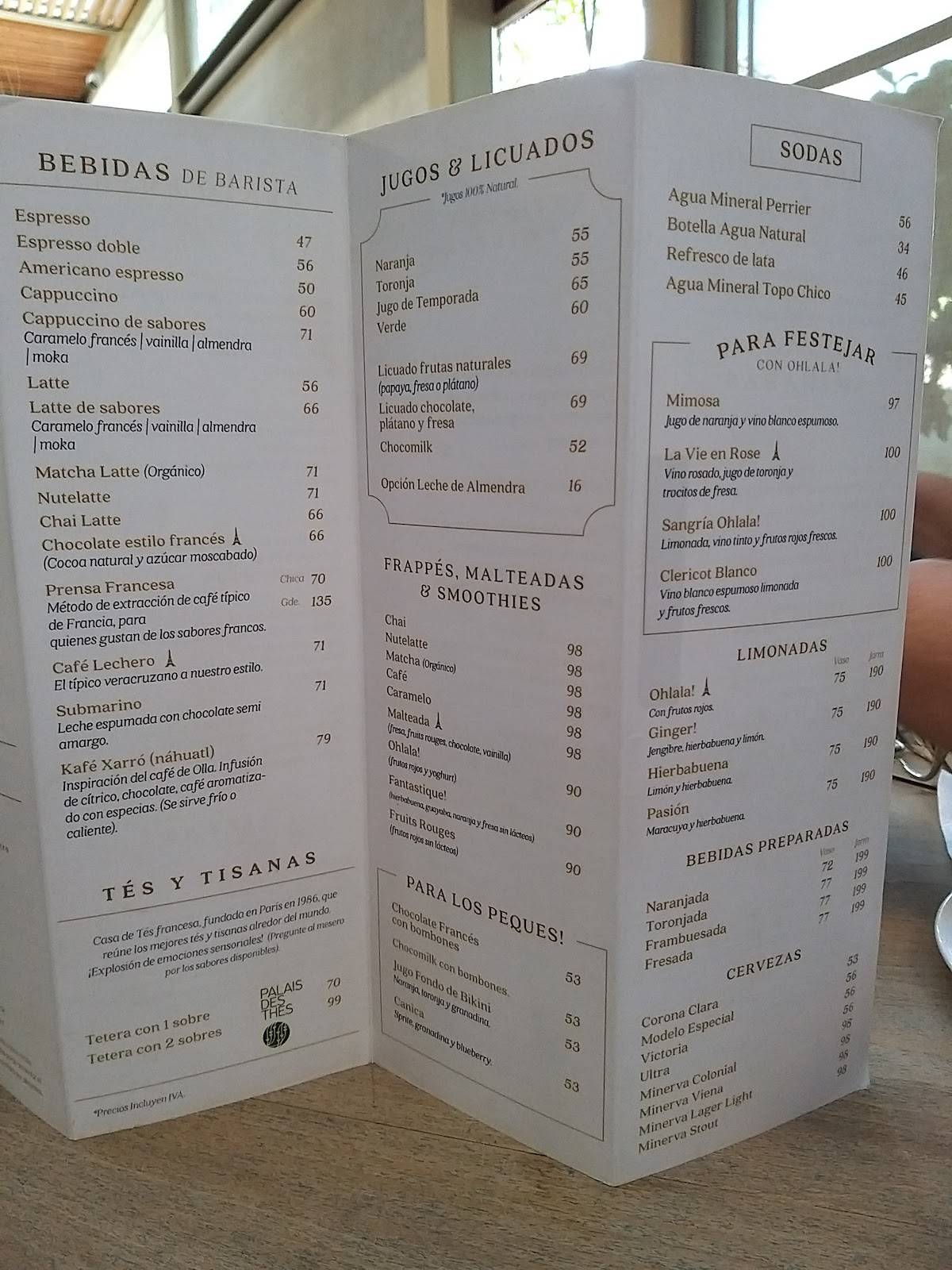 Carta de Ohlala Panadería Bistró Valle Real, Guadalajara
