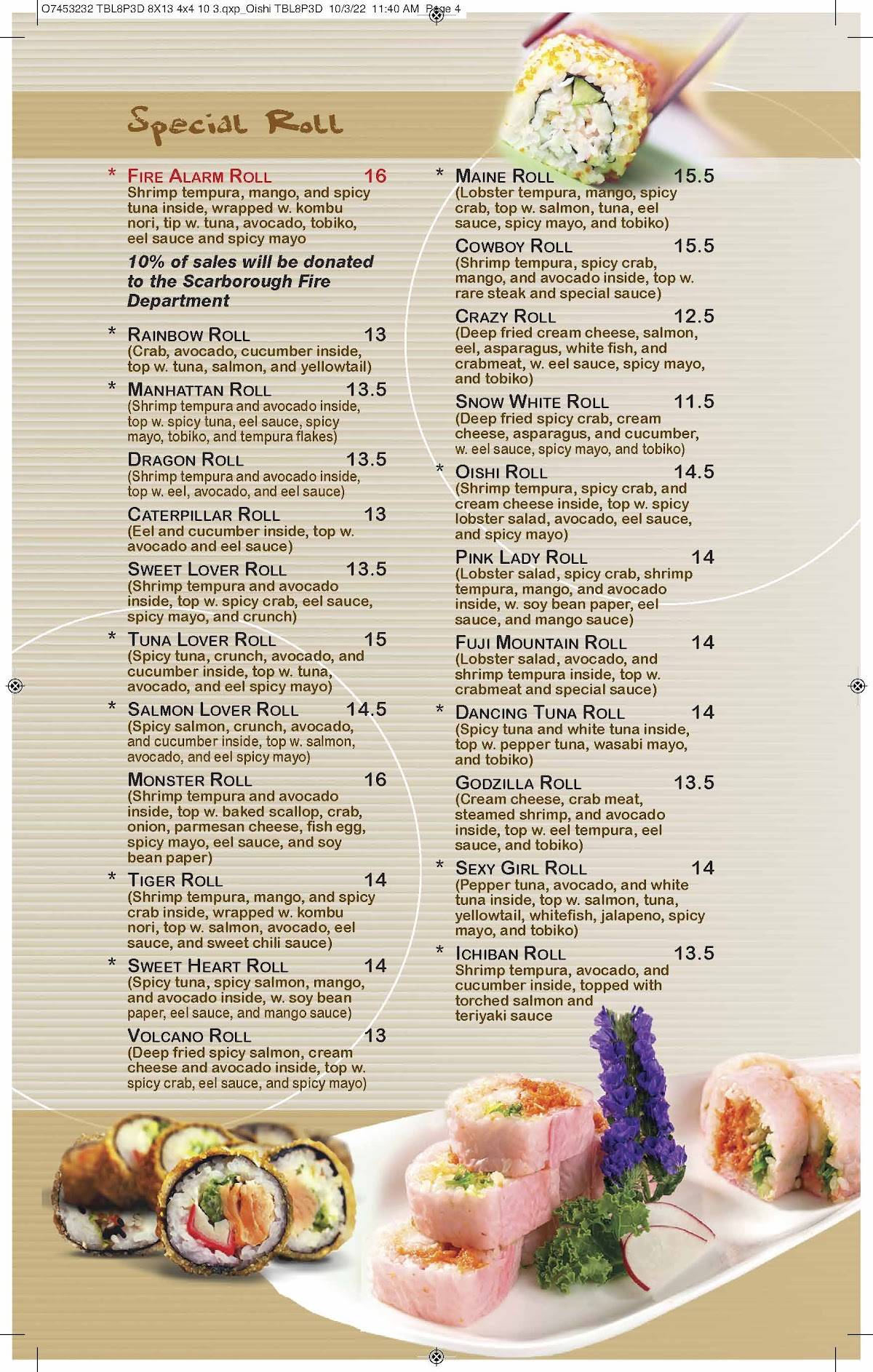 Menu at Oishi Japanese Restaurant & Bar, Scarborough