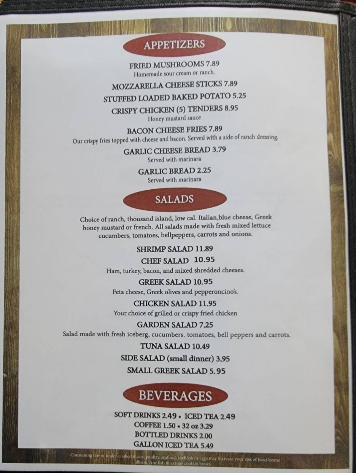 Menu at Old Country Diner restaurant, Abbeville