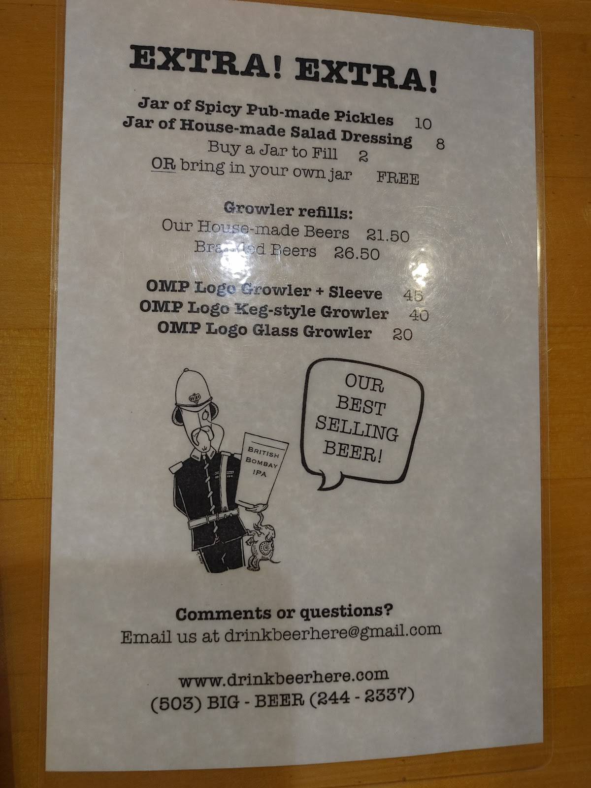Menu at Old Market Pub & Brewery, Portland