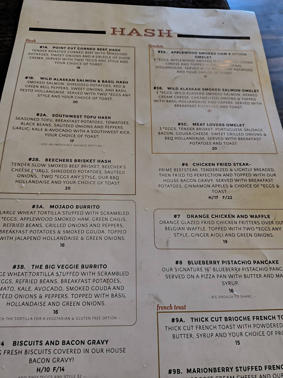 Menu at Hash restaurant, Olympia