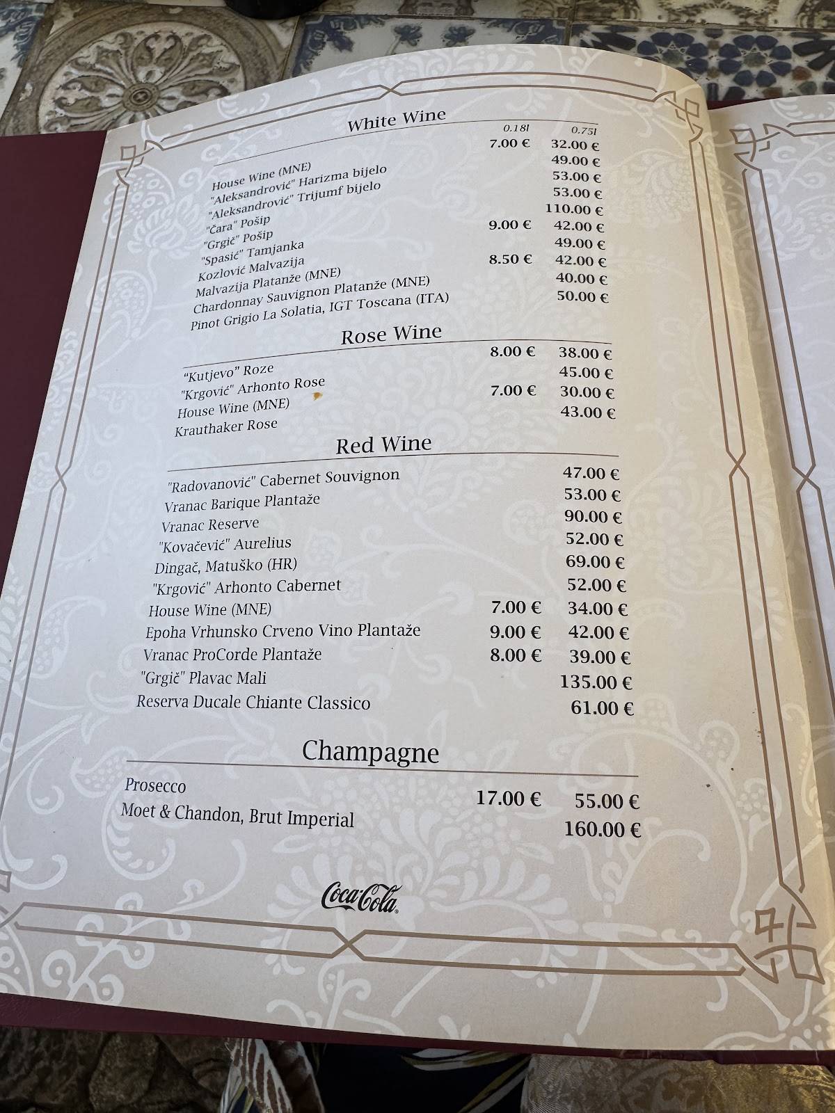 Menu at Ombra Restaurant, Kotor