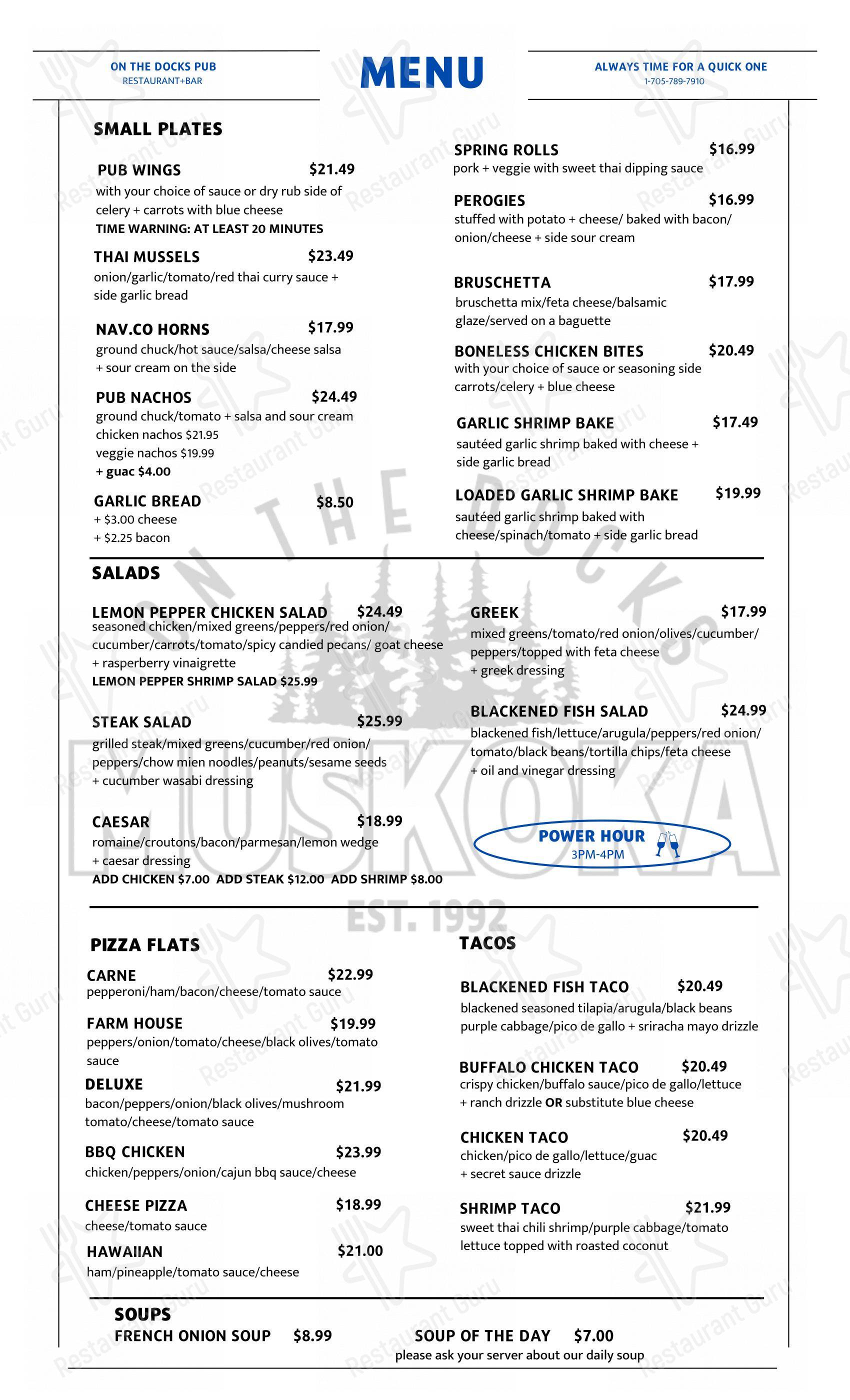 Menu at On The Docks Pub, Huntsville